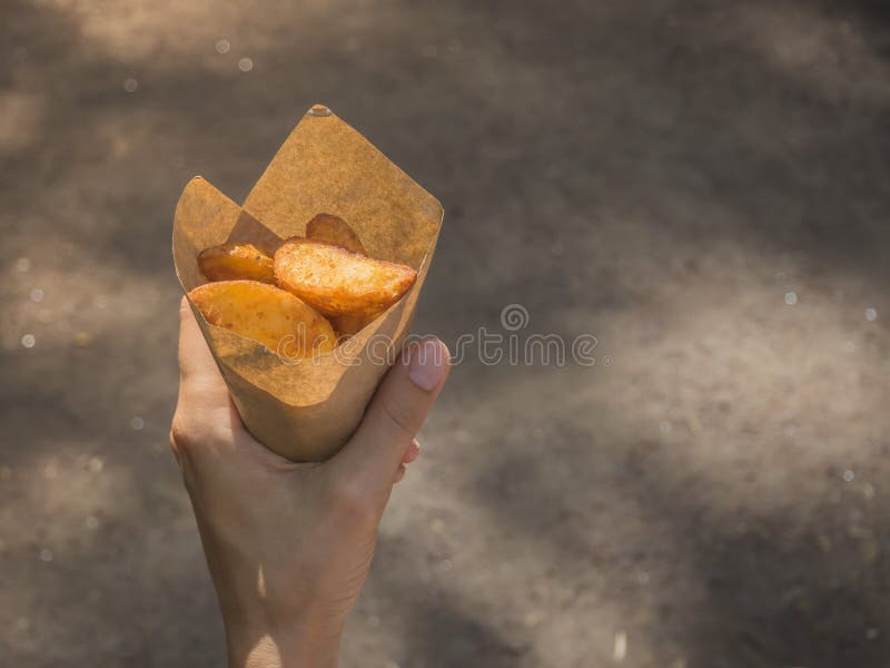 Small Pack of Potato Fries, Fast Snack in the Street. Stock Image ...