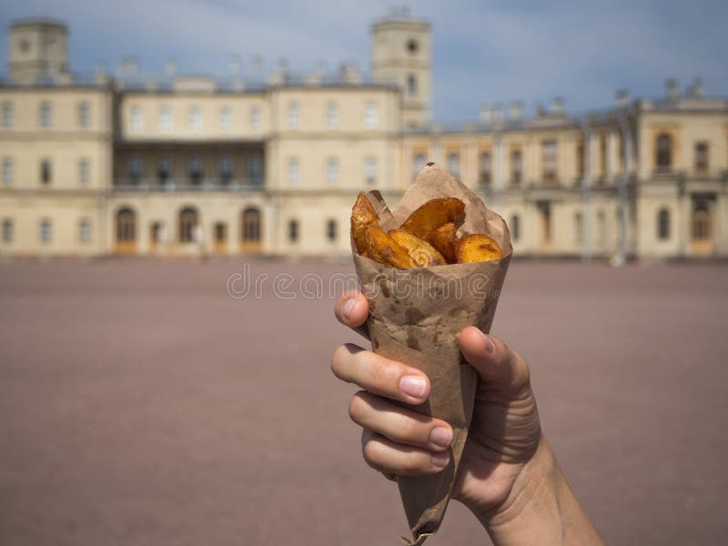 Small Pack Of Potato Fries, Fast Snack In The Street. Stock Image ...