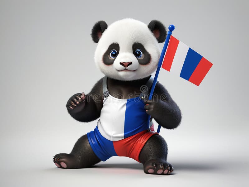 A Small Panda Dressed in French Flag Colors is about To Start a Complex ...