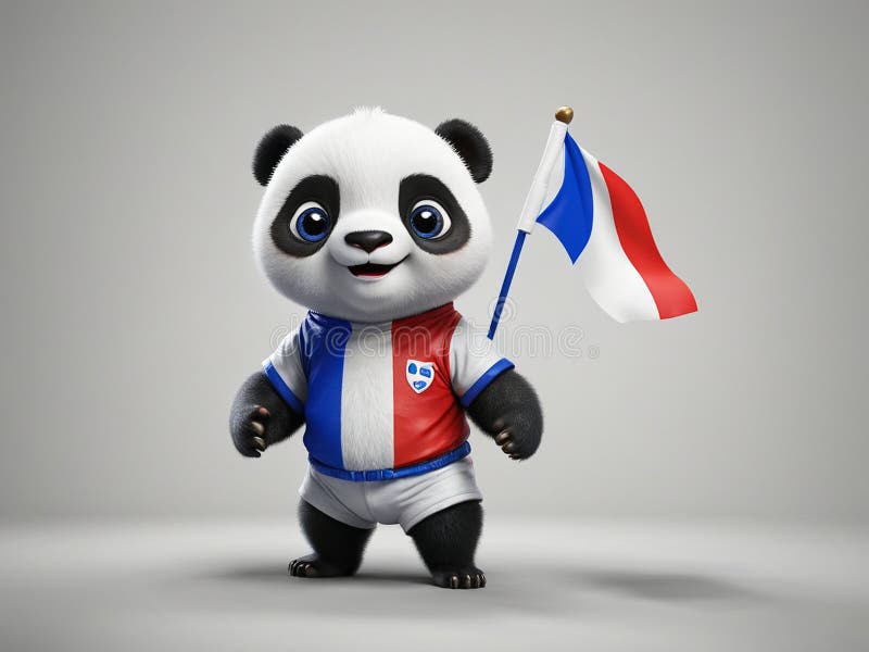 A Small Panda Dressed in French Flag Colors is about To Start a Complex ...