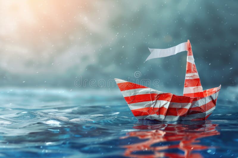 A Small Paper Boat Floats on the Surface of Calm Water Stock Image ...