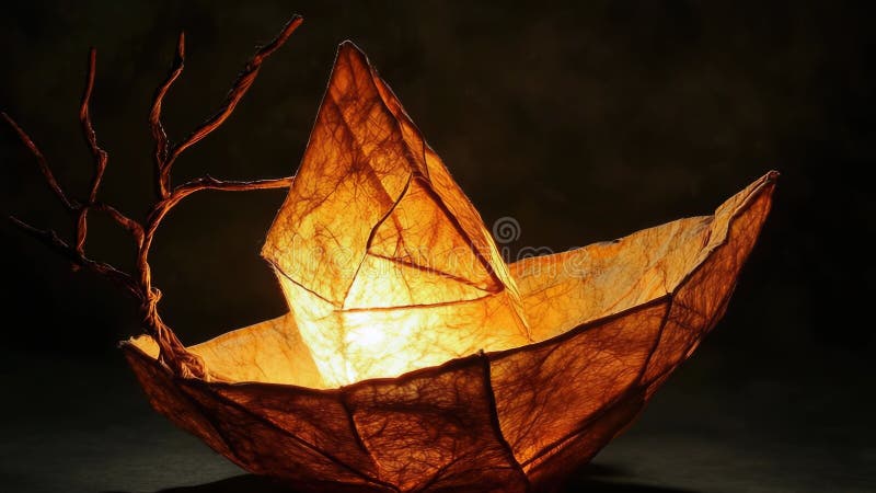 A Small Paper Boat Illuminated from within Sits on a Table, Perfect for ...