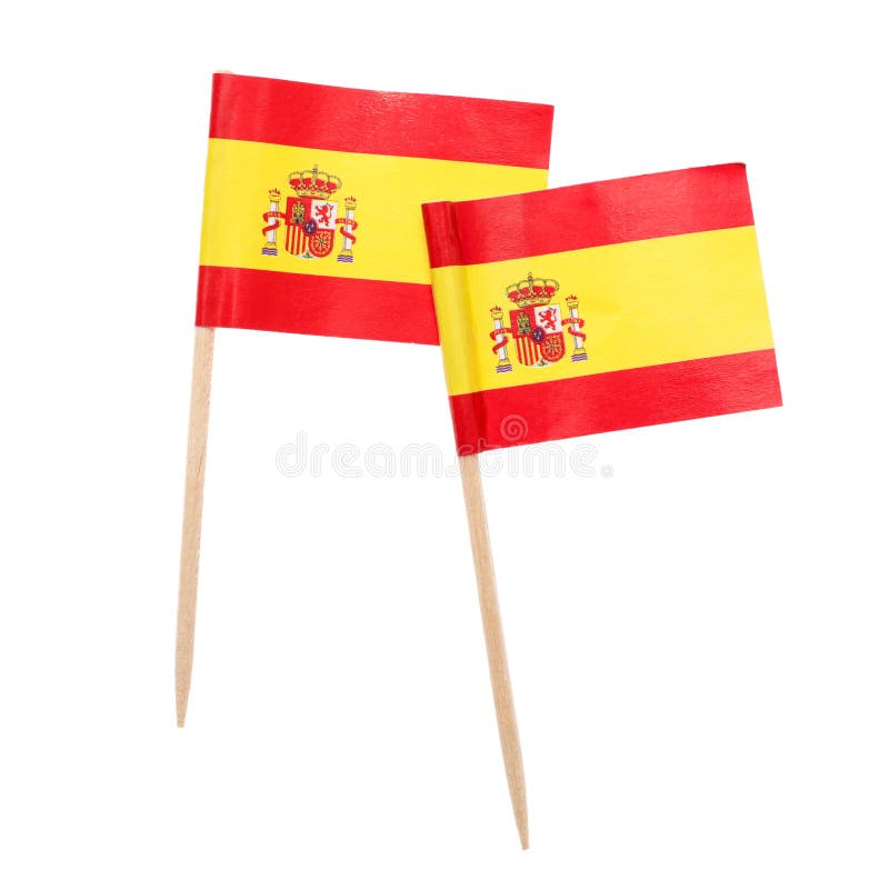 Small Paper Flags of Spain Isolated on White Stock Photo - Image of ...