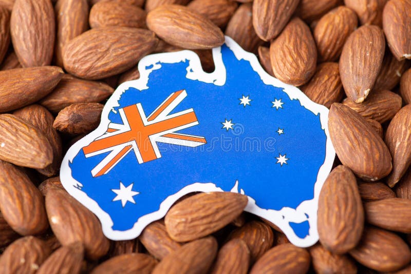 Small Paper Map and Flag of Australia on Almond Nuts Stock Photo ...