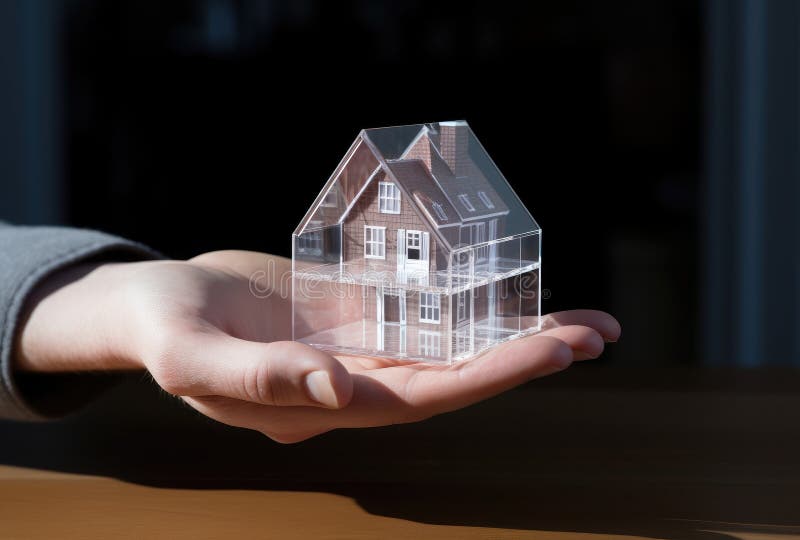 A Small Paper Model House in the Hand of a Person Stock Photo - Image ...