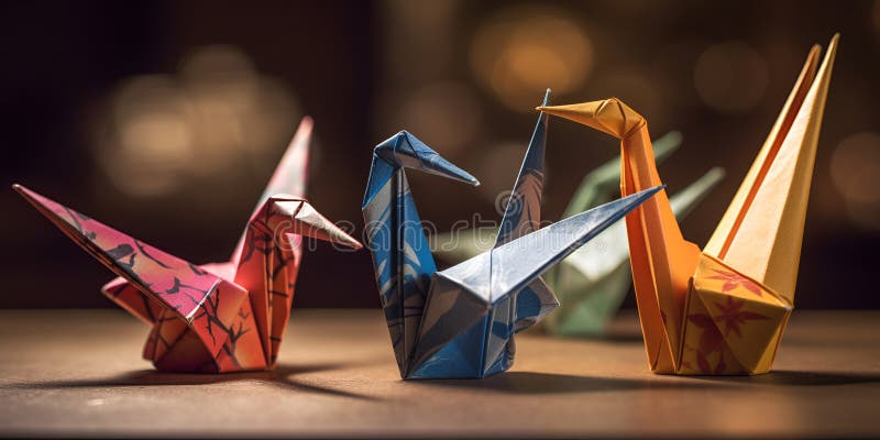 Small Paper Origami Figures, Colored Origami. Generative AI Stock ...