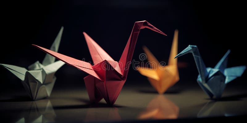 Small Paper Origami Figures, Colored Origami. Generative AI Stock ...