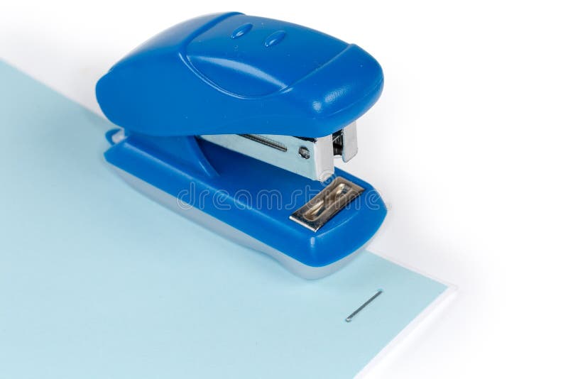 Small Paper Stapler Stapled White Blue Sheets Stock Photos - Free ...
