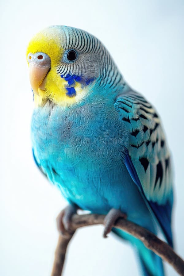 A Small Parakeet Perches on a Branch, Its Bright Blue and Yellow ...