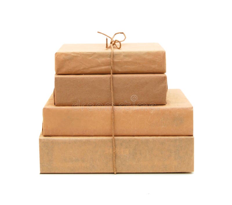 Parcel Wrapped with Brown Paper Stock Photo - Image of burlap, pack ...