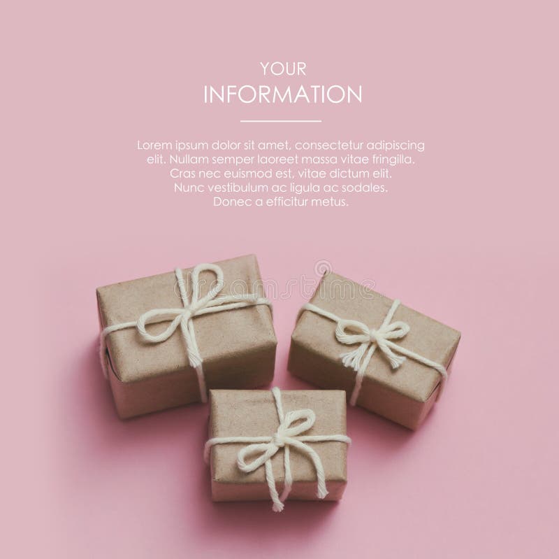 Small Parcel Wrapped in Craft Paper and Tie Blue Thread. Dirty Pink ...