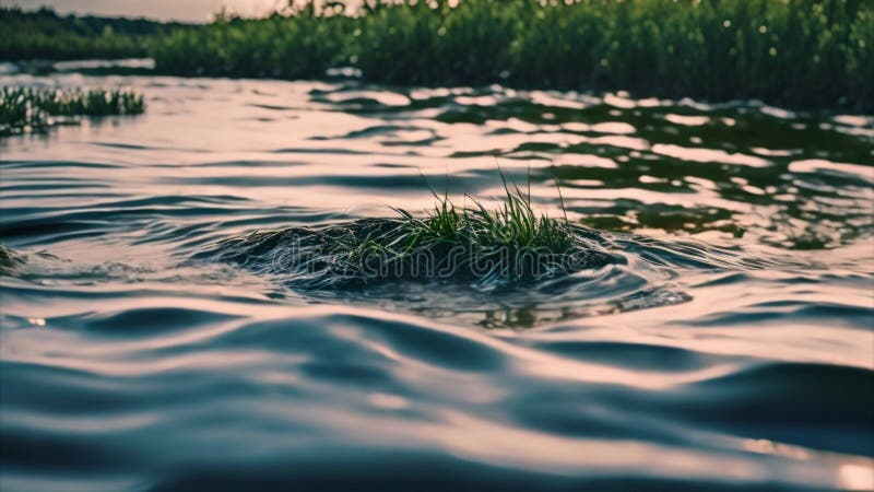 A Small Patch of Grass Emerging from the Water Stock Video - Video of ...