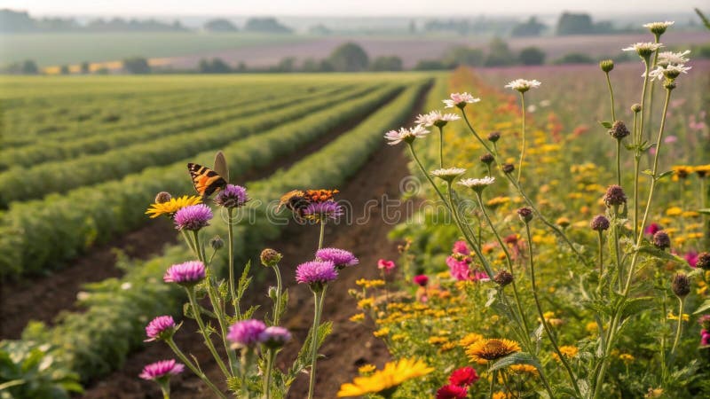 Small Patches of Native Flora Bloom Brightly a the Cultivated Crops ...