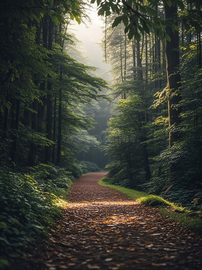 The Small Path in the Forest Stock Illustration - Illustration of trees ...