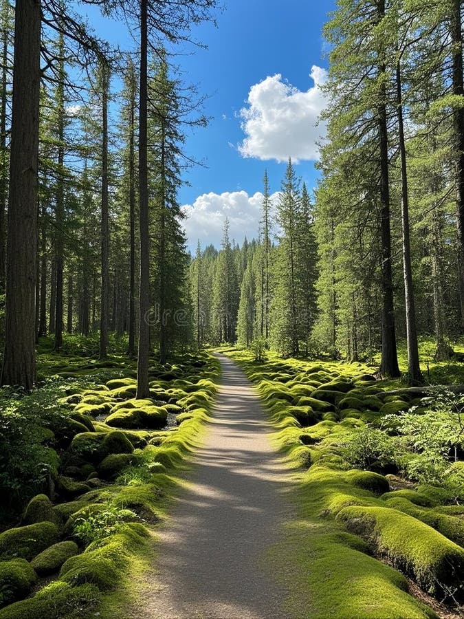 The Small Path in the Forest Stock Illustration - Illustration of ...