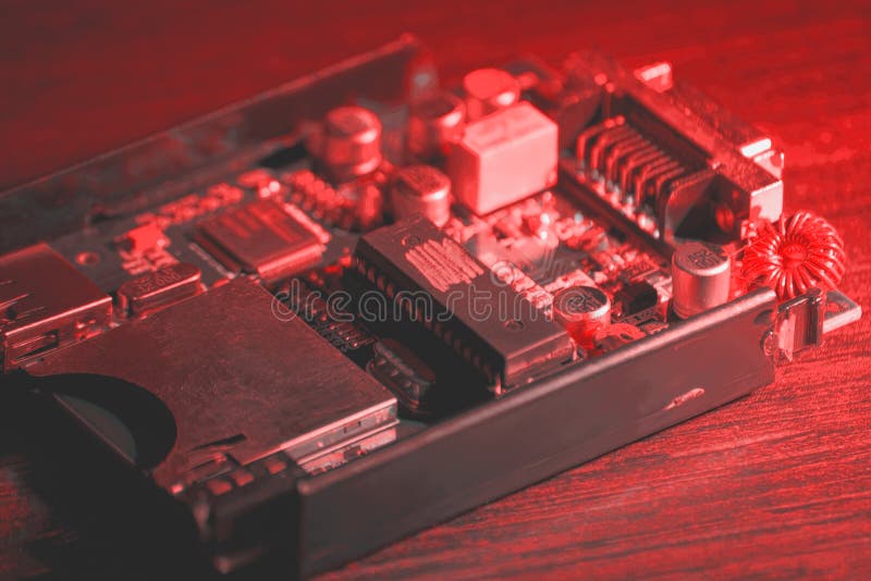 PCB with Microchip, Microprocessor, Wires, Neon Lights, Qubit on the ...