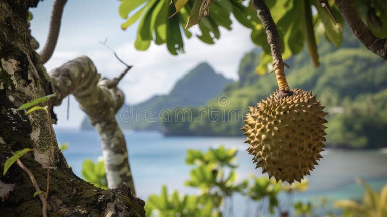 A Small Pearshaped Fruit Hanging from a Short Stubby Tree in a Remote ...