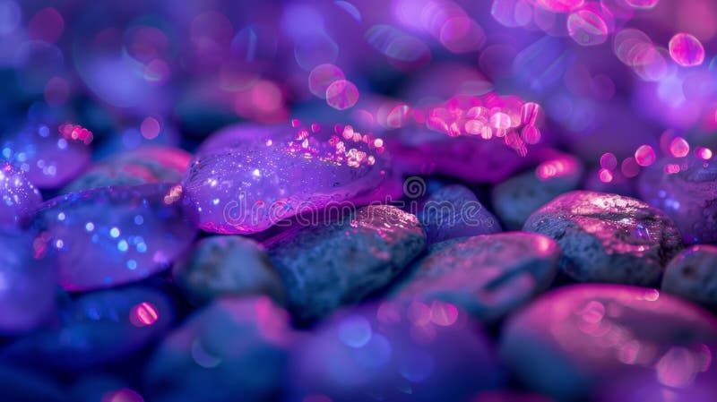 A of Small Pebbles Glisten with a Soft Purple Phosphorescent Glow ...