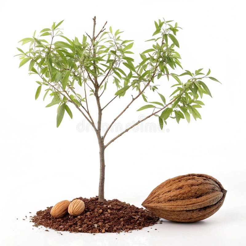 Small Pecan Nut Tree with Pecan Nut on White Background Stock ...
