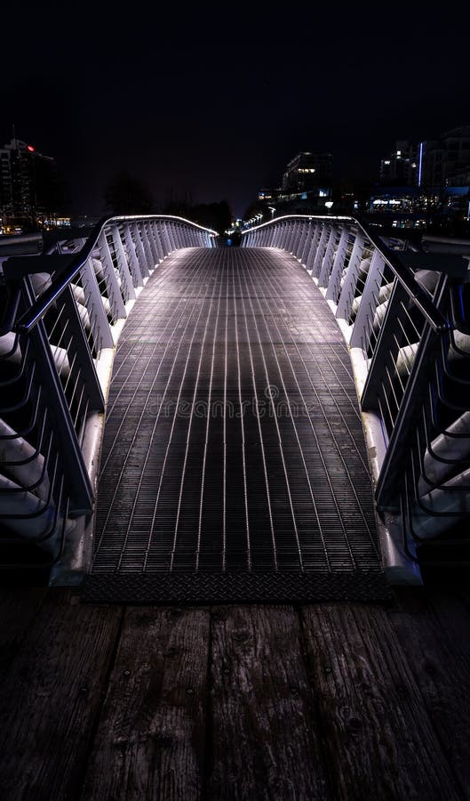 Small Pedestrian Bridge at Night in False Creek, Vancouver. Editorial ...