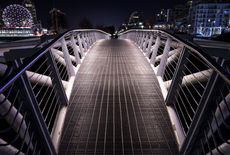 Small Pedestrian Bridge at Night in False Creek, Vancouver. Editorial ...