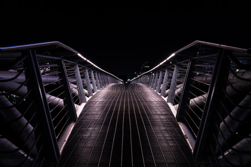 Small Pedestrian Bridge at Night in False Creek, Vancouver. Editorial ...