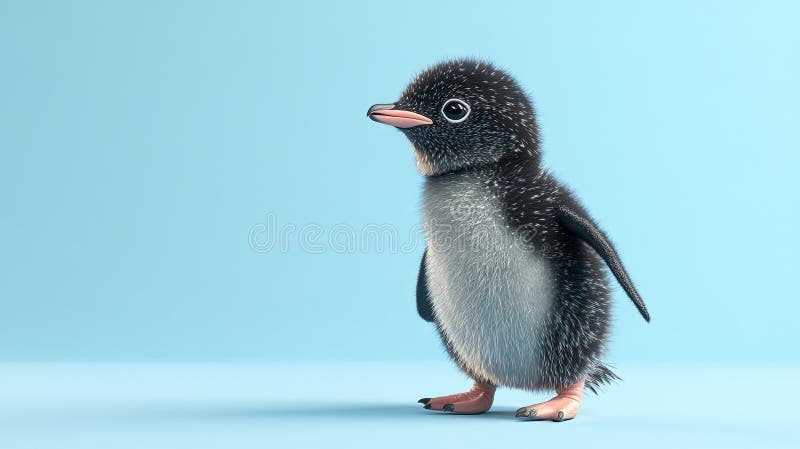 Small Penguin Chick Standing Light Blue Background Slightly Stock ...