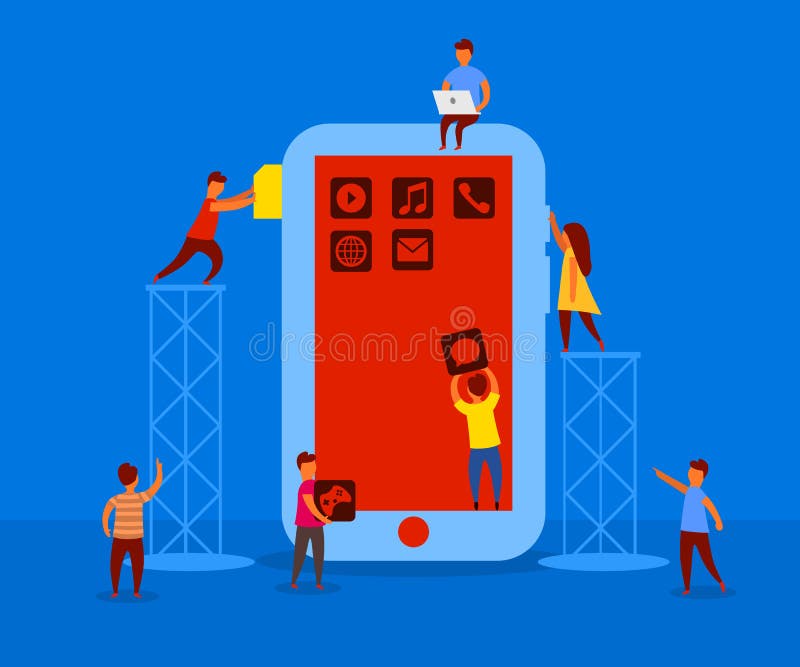 Small People Character Decorated Mobile Technology. Mobile Development ...