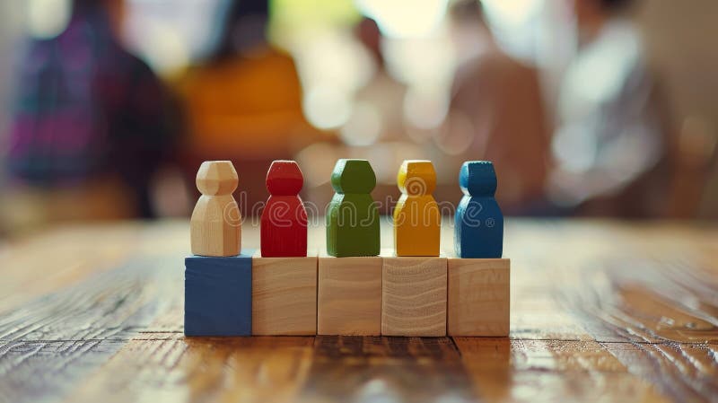 Small People Figures Standing on Wooden Cubes Represent Teamwork and ...