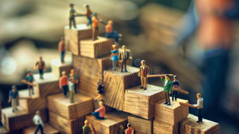 Small People Figures Standing on Wooden Cubes Represent Teamwork and ...