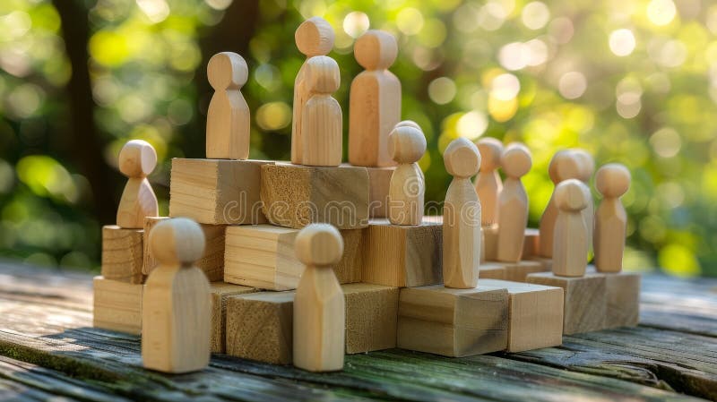 Small People Figures Standing on Wooden Cubes Represent Teamwork and ...