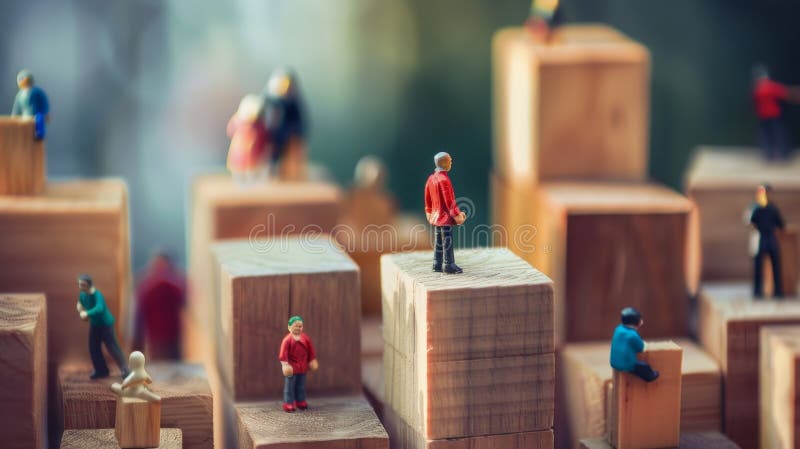 Small People Figures Standing on Wooden Cubes Represent Teamwork and ...