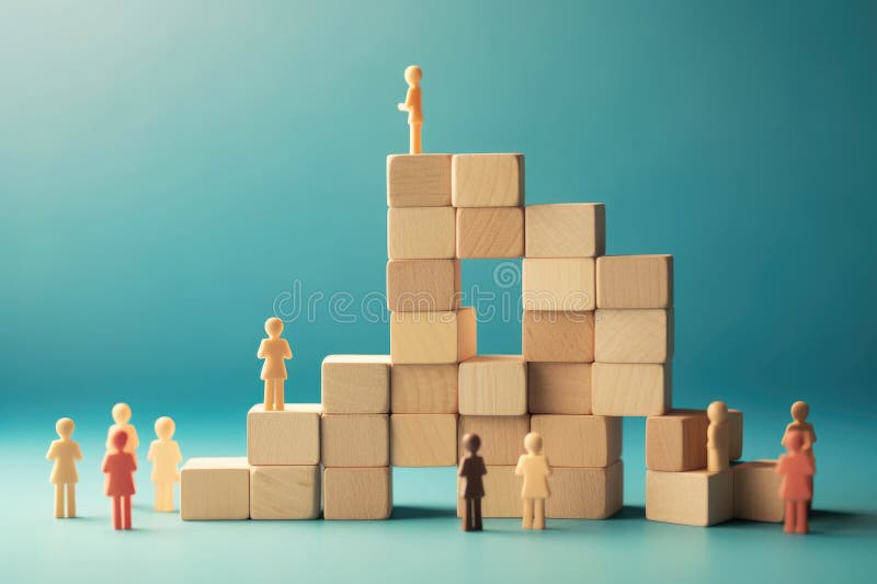 Small People Figures on Wooden Cubes. Teamwork and Development ...
