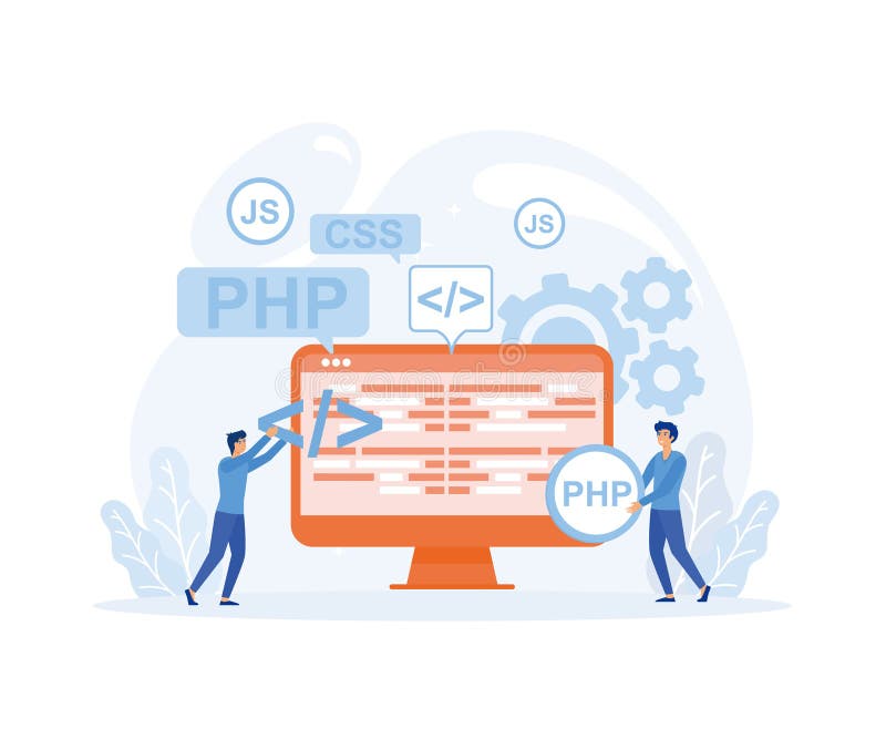 Small People Programmers Coding And Correct Errors In Project Laptop Screen With Program Code