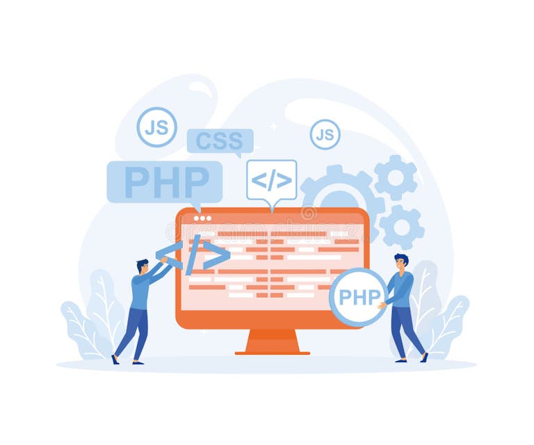 Small People Programmers Coding And Correct Errors In Project Stock Vector Illustration Of