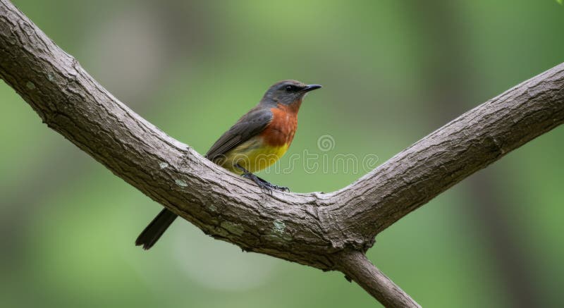 Small Perching Bird on Tree Branch Stock Illustration - Illustration of ...