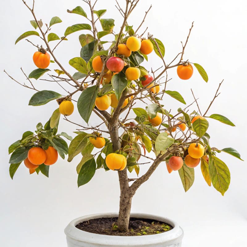 Small Persimmon Tree with Persimmon on White Background Stock ...