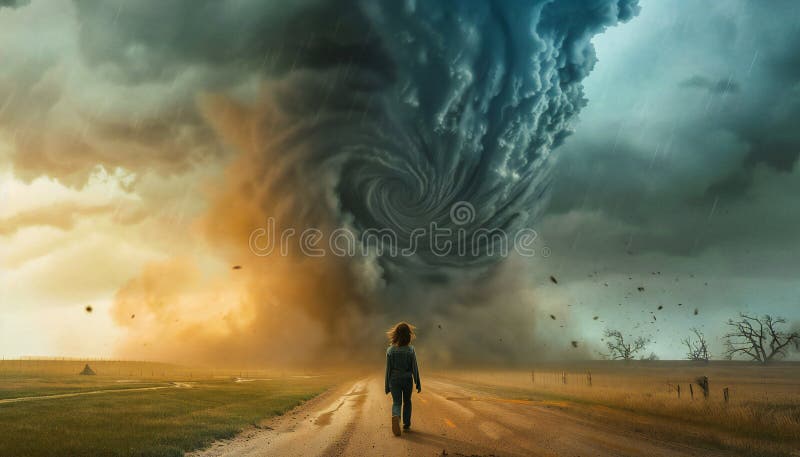 A Small Person Against the Background of a Large Tornado Stock ...