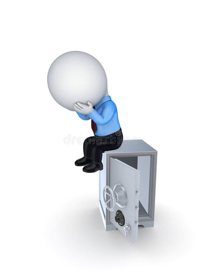 3d Person with Safe on a Pushcart. Stock Illustration - Illustration of ...