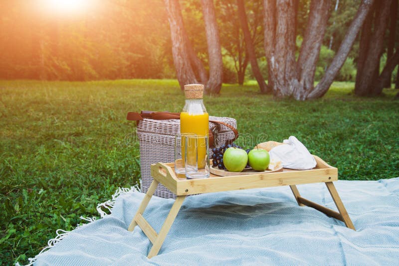 Small Picnic Table in the Park in the Morning Stock Photo - Image of ...