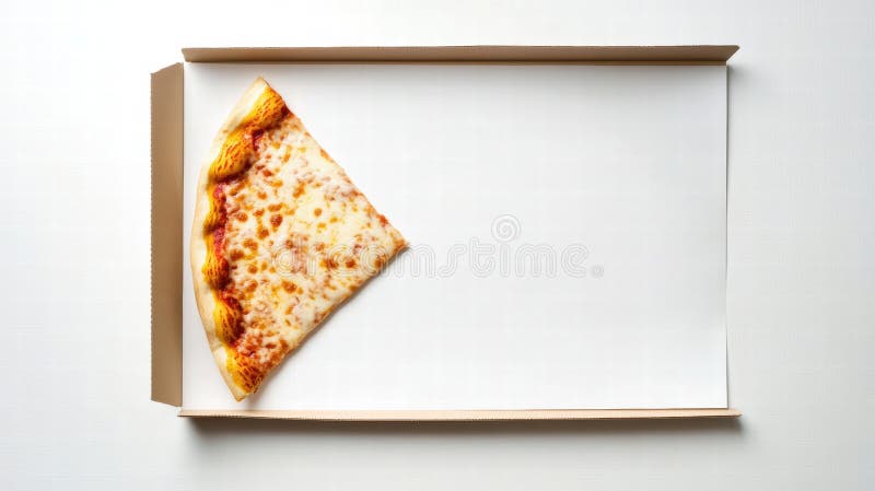Small Piece of Cheese Pizza on a Pristine White Sheet in an Empty Pizza ...