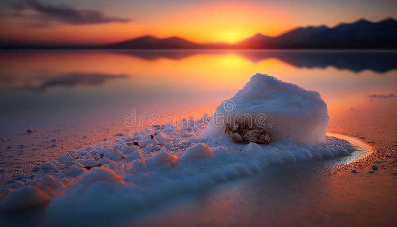 A Small Piece of Ice Sitting on Top of a Beach Stock Illustration ...