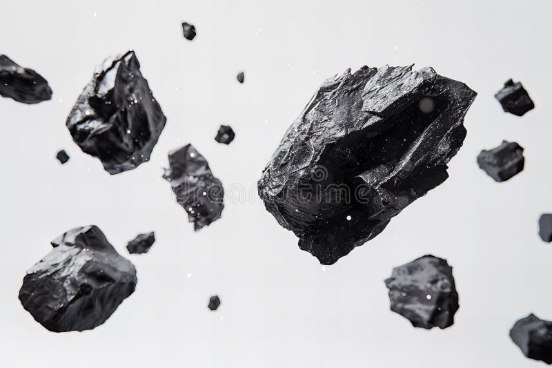 Small Pieces of Black Rock Floating in Space Against a White Background ...