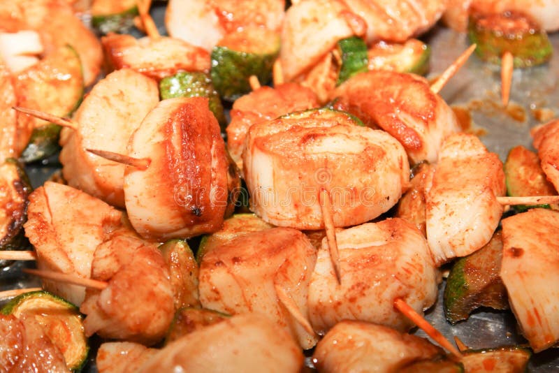 Pieces of Chicken Meat and Pork on Peaks Stock Image - Image of cooking ...