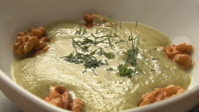 Small Pieces of Dill Sprinkle on the Surface of the Broccoli Soup Stock ...