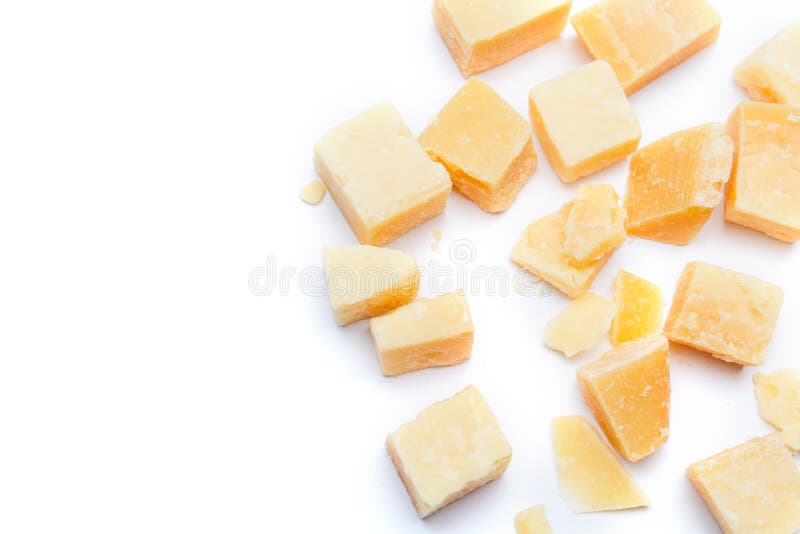 Small Pieces of Parmesan Cheese on White Background Stock Photo - Image ...