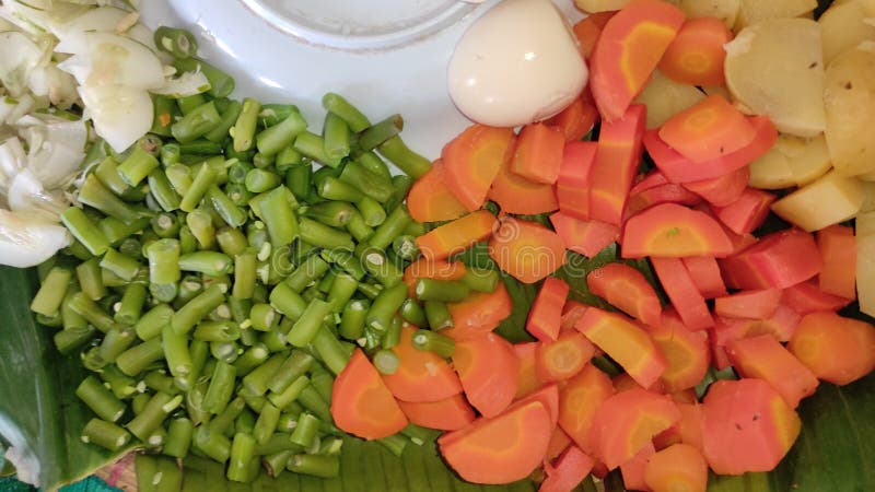 Small Pieces of Vegetables from Carrots, Long Beans, Cucumbers and ...