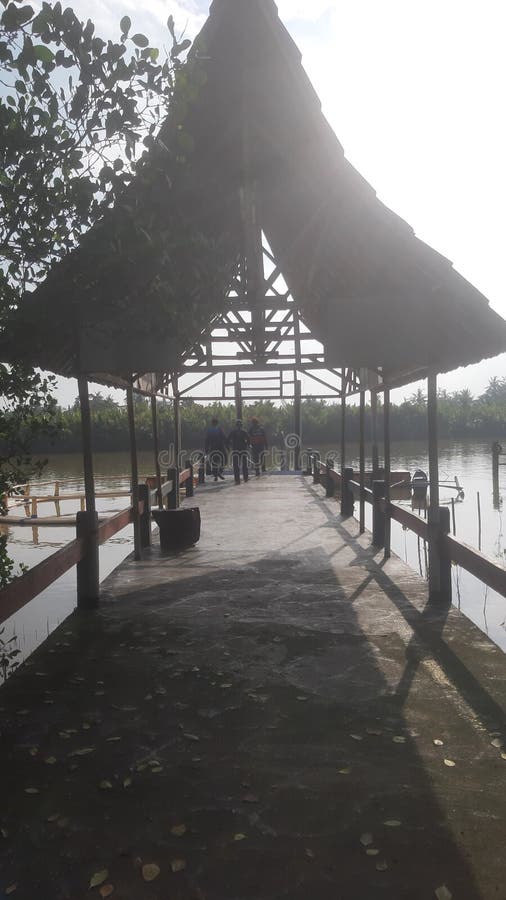 A small pier stock image. Image of roof, tree, waterway - 209726347