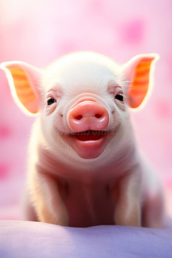 Small Pig with Big Smile on Its Face and Ears. Generative AI Stock ...