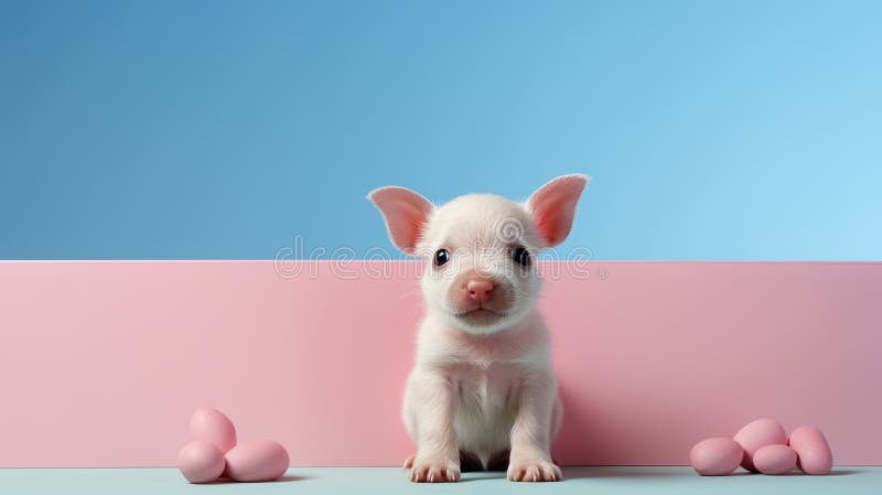 Adorable Little Pig Sitting on a Vibrant Background Stock Illustration ...